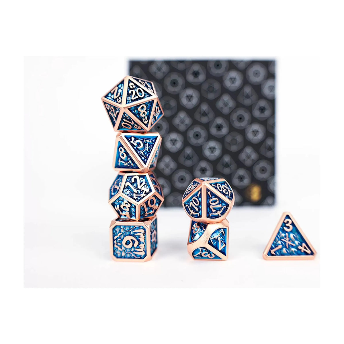 Draco Dark Blue/Brass - Metal RPG Dice Set (LPG) – Vault Games