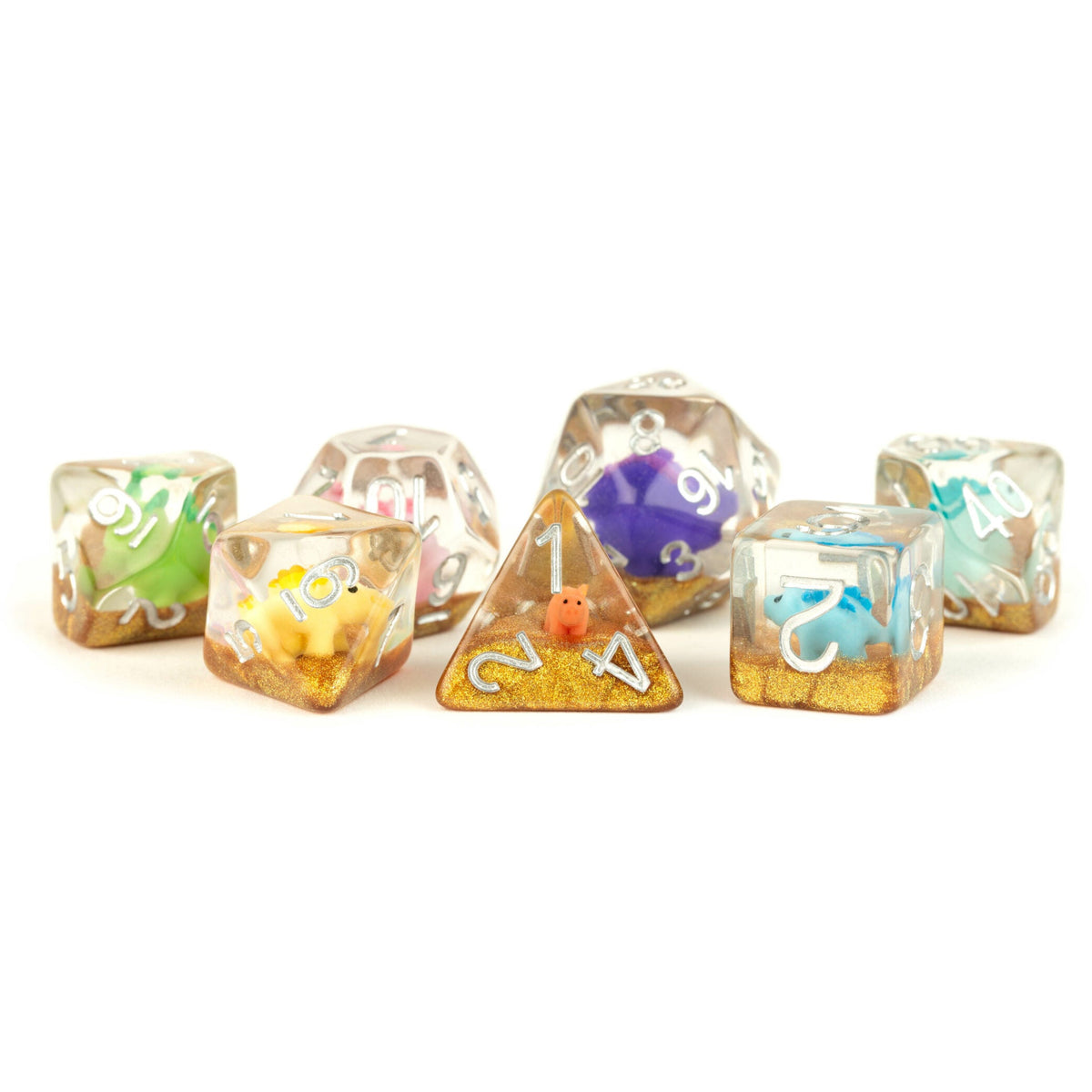 MDG Resin Dice Set - Rainbow Dinosaur – Vault Games
